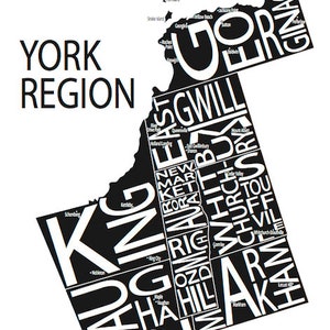 Typographic Map of York Region, Ontario | Markham, Newmarket, Richmond ...