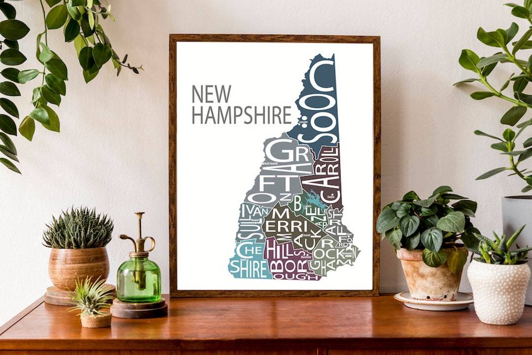 Typographic Map of New Hampshire | USA State Map | NH State Map ...