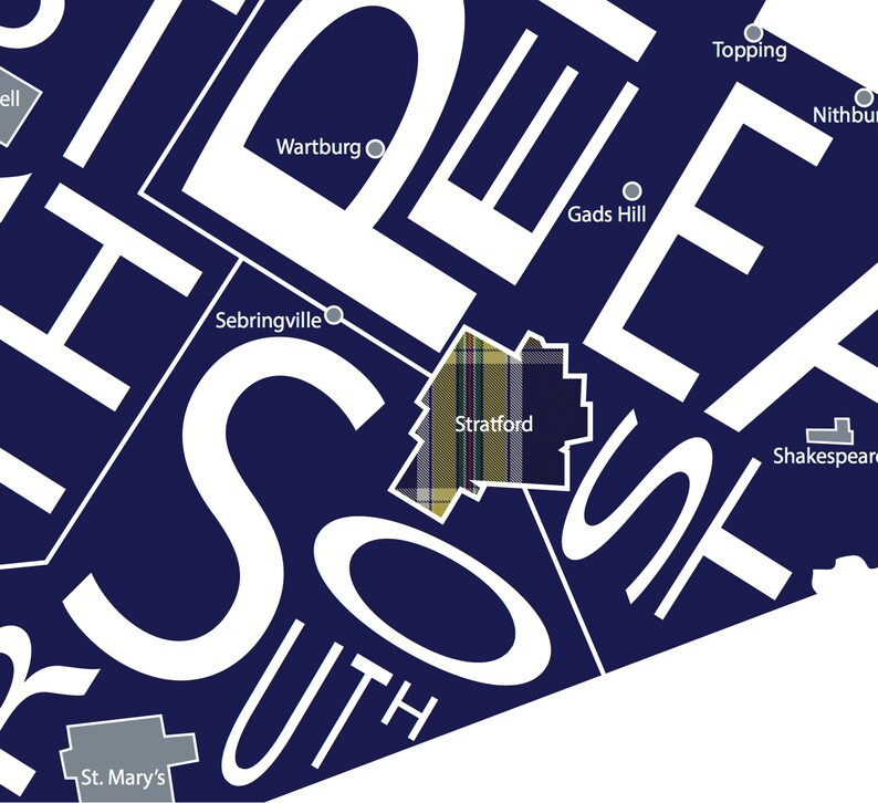 Typographic Map of Perth County Ontario County Map Print - Etsy Canada