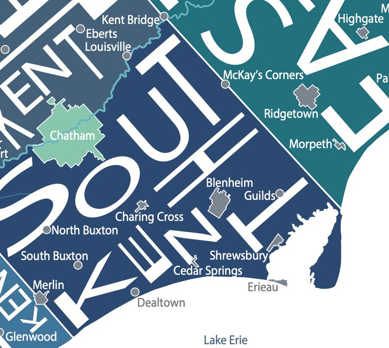 Typographic Map of Chatham-kent County Ontario County Map | Etsy