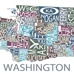 Typographic Map of Washington State | WA State Map | USA Map Poster ...