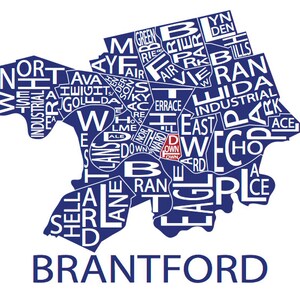 Typographic Map of Brantford, Ontario | City Map Print | Neighbourhood ...