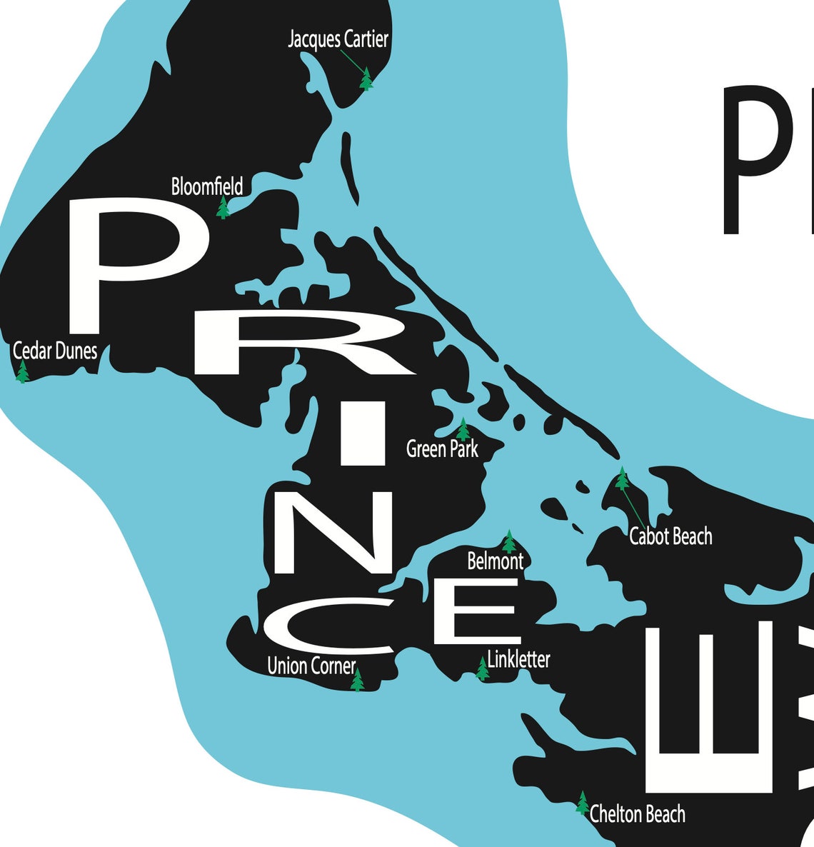 Typographic Map of Provincial Parks in PEI Prince Edward - Etsy Canada