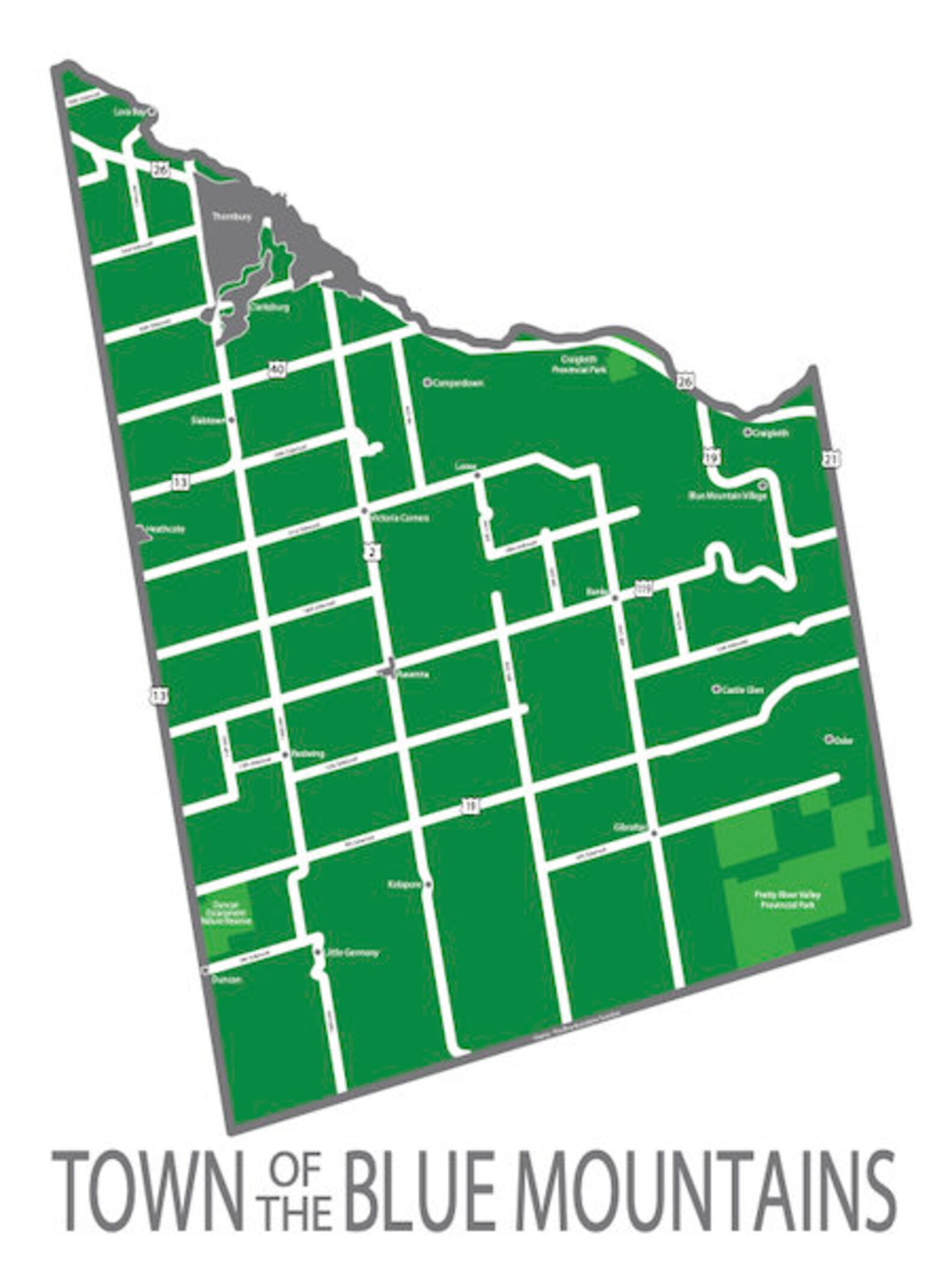 Typographic Map of the Town of the Blue Mountains Grey - Etsy Canada