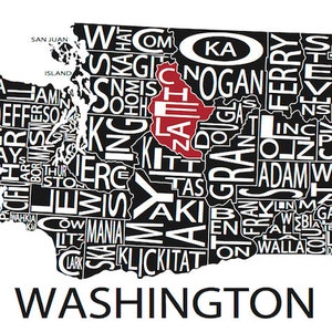 Typographic Map of Washington State | WA State Map | USA Map Poster ...