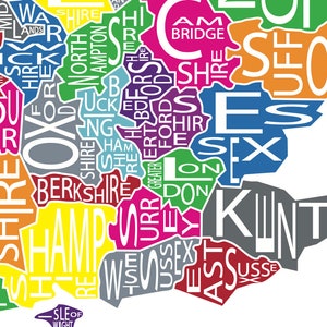 Typographic Map of England | Shire or County Map | European Map ...