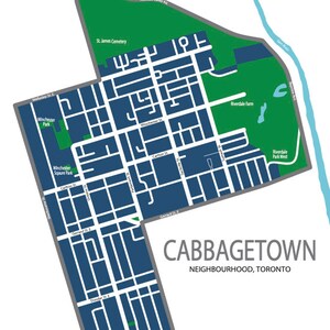 Typographic Map of Cabbagetown, Toronto, Ontario, Canada ...