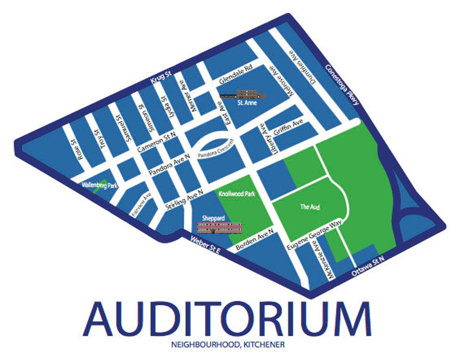 Typographic Map of the Auditorium Neighbourhood of Kitchener, Ontario ...