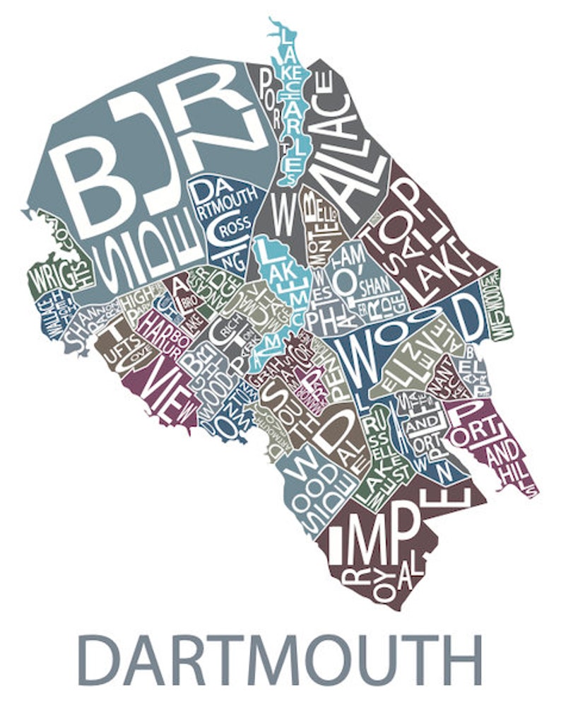 Typographic Map of Dartmouth, Nova Scotia | City Map | Neighbourhood ...