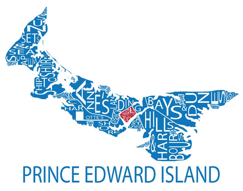 Typographic Map of Prince Edward Island Map of PEI Canada | Etsy