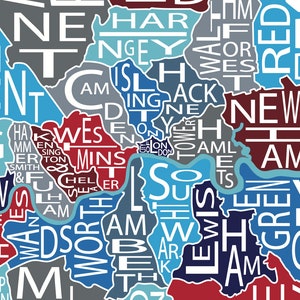 Typographic Map of London, England | United Kingdom UK Neighbourhood ...