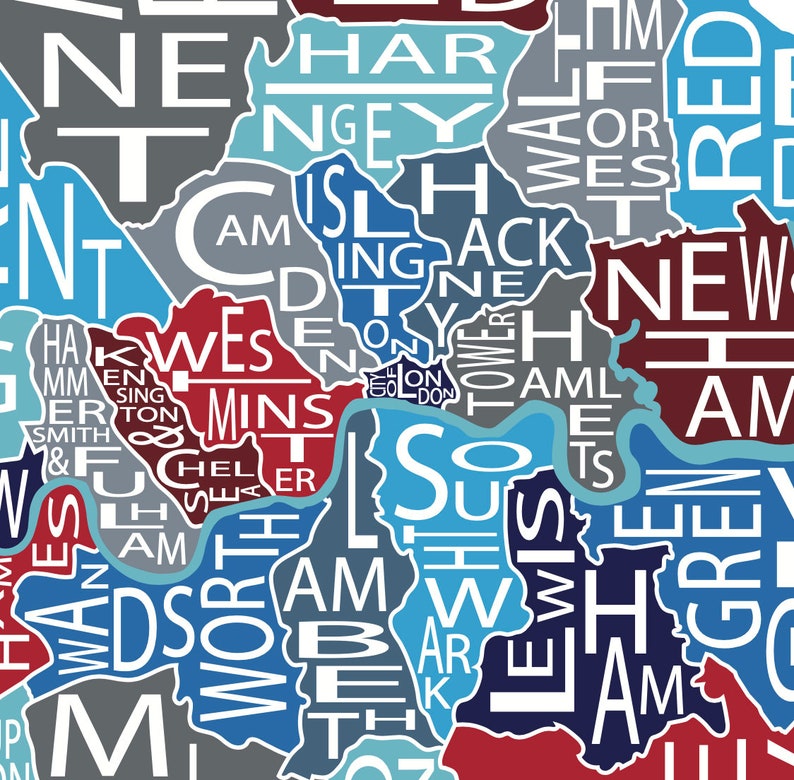 Typographic Map of London England United Kingdom UK - Etsy