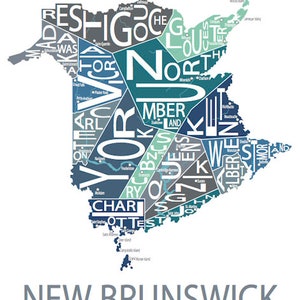 Typographic Map of New Brunswick, Canada | Provincial Map | Canadian ...