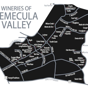 Typographic Map of Temecula Valley, California With Wineries | Wineries ...