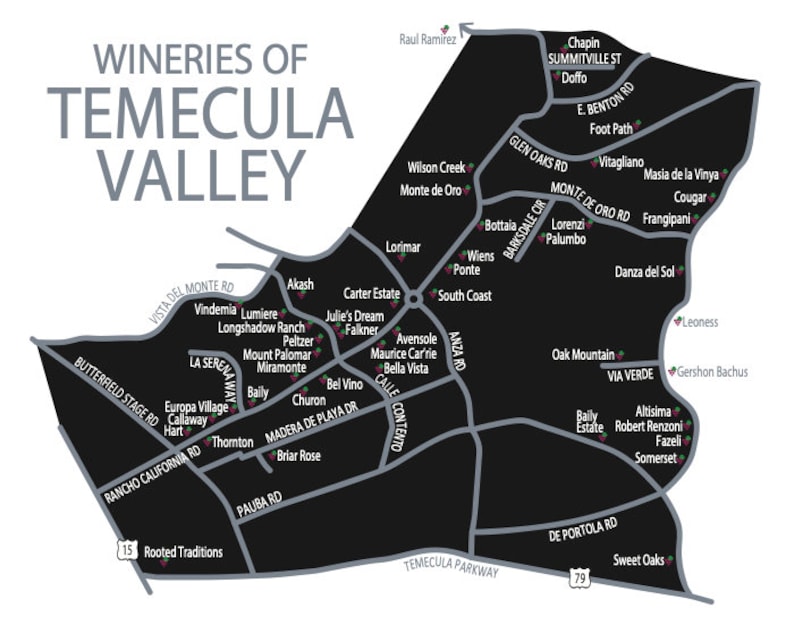 Typographic Map of Temecula Valley California With Wineries - Etsy