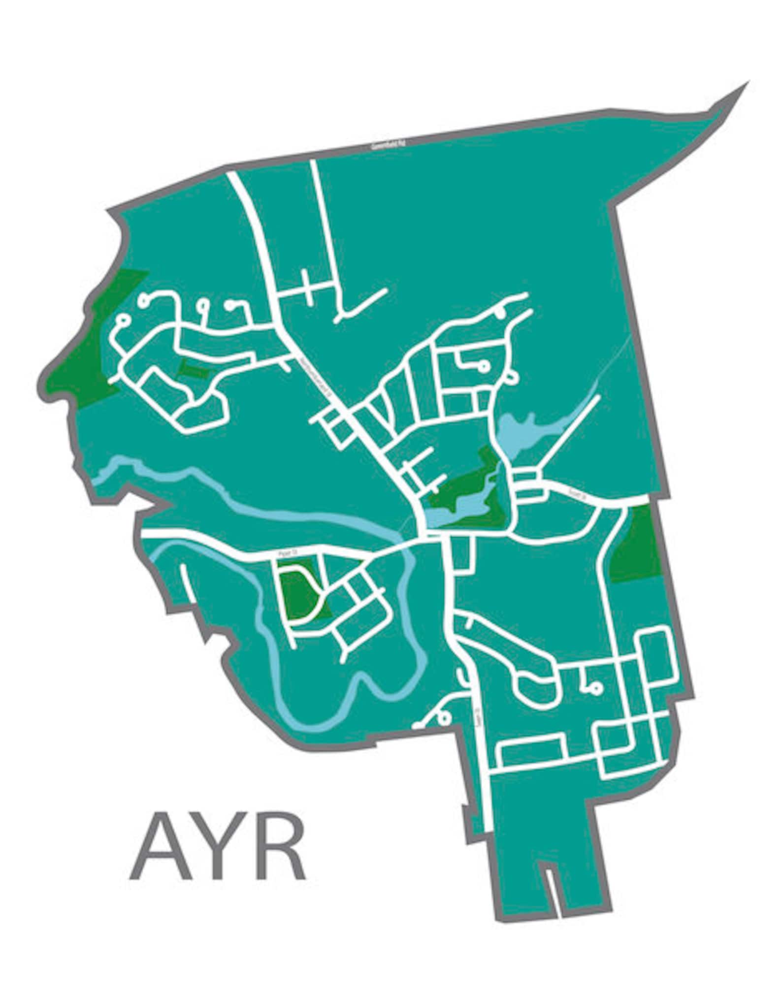 Typographic Map of Ayr Ontario North Dumfries Community Map | Etsy