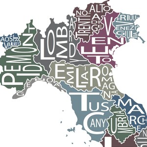 Typographic Map of Italy | Italian Republic Map | Mediterranean Map ...