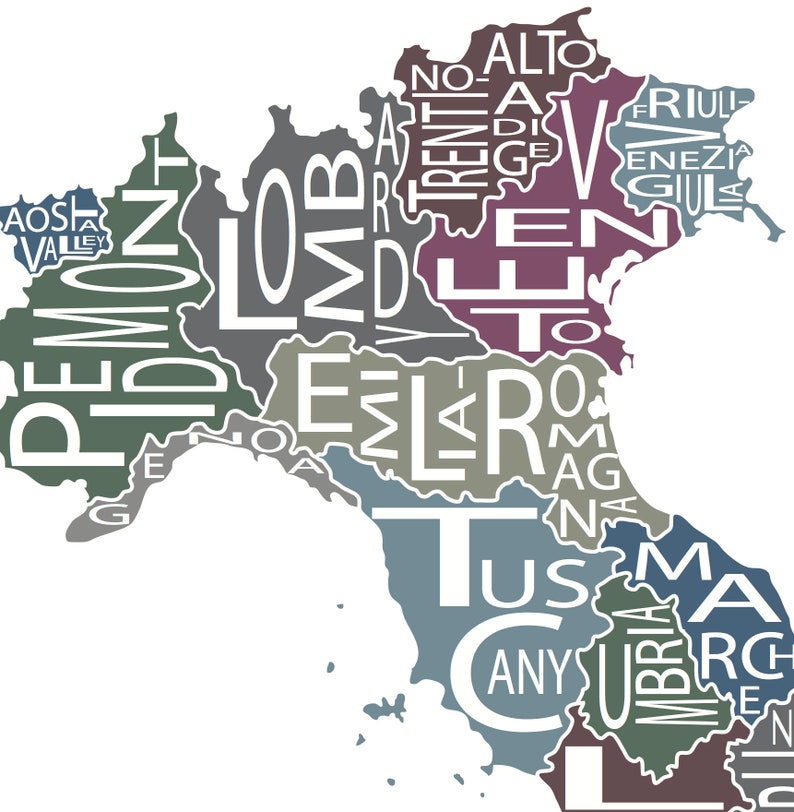 Typographic Map of Italy Italian Republic Map | Etsy