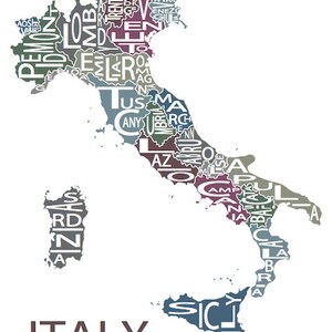 Typographic Map of Italy | Italian Republic Map | Mediterranean Map ...
