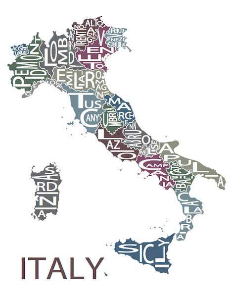 Typographic Map of Italy Italian Republic Map - Etsy Canada