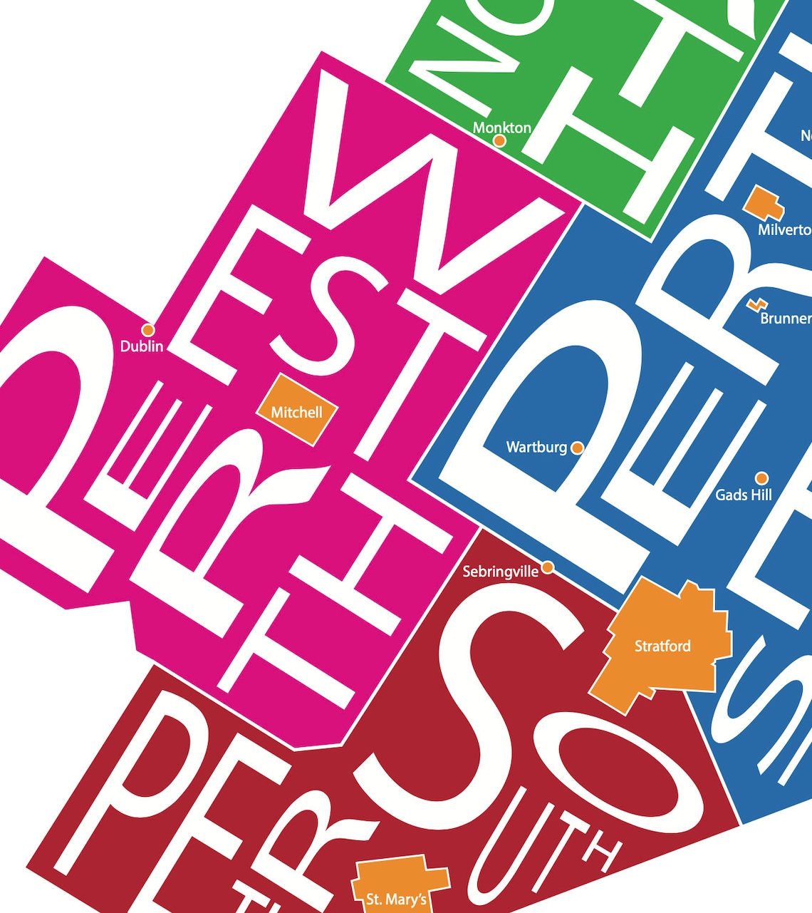 Typographic Map of Perth County Ontario County Map Print | Etsy Canada