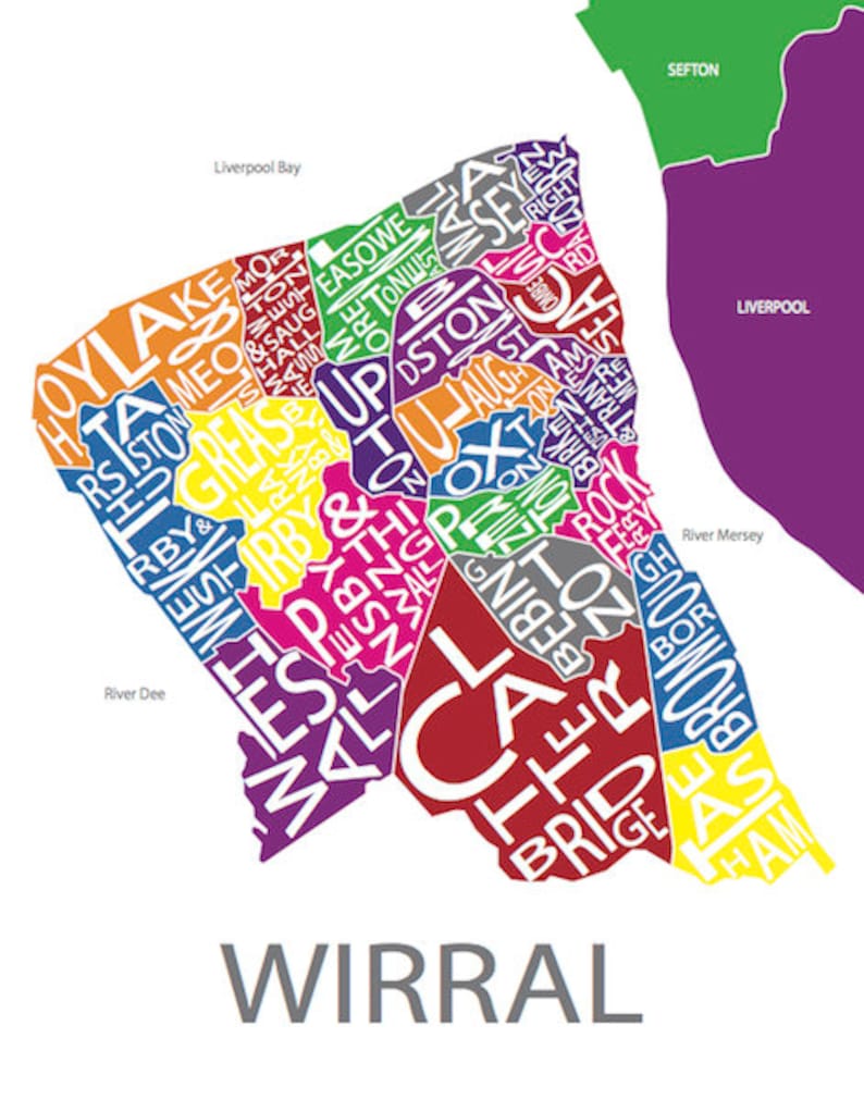 Typographic Map of Wirral England Borough of Wirral Map - Etsy