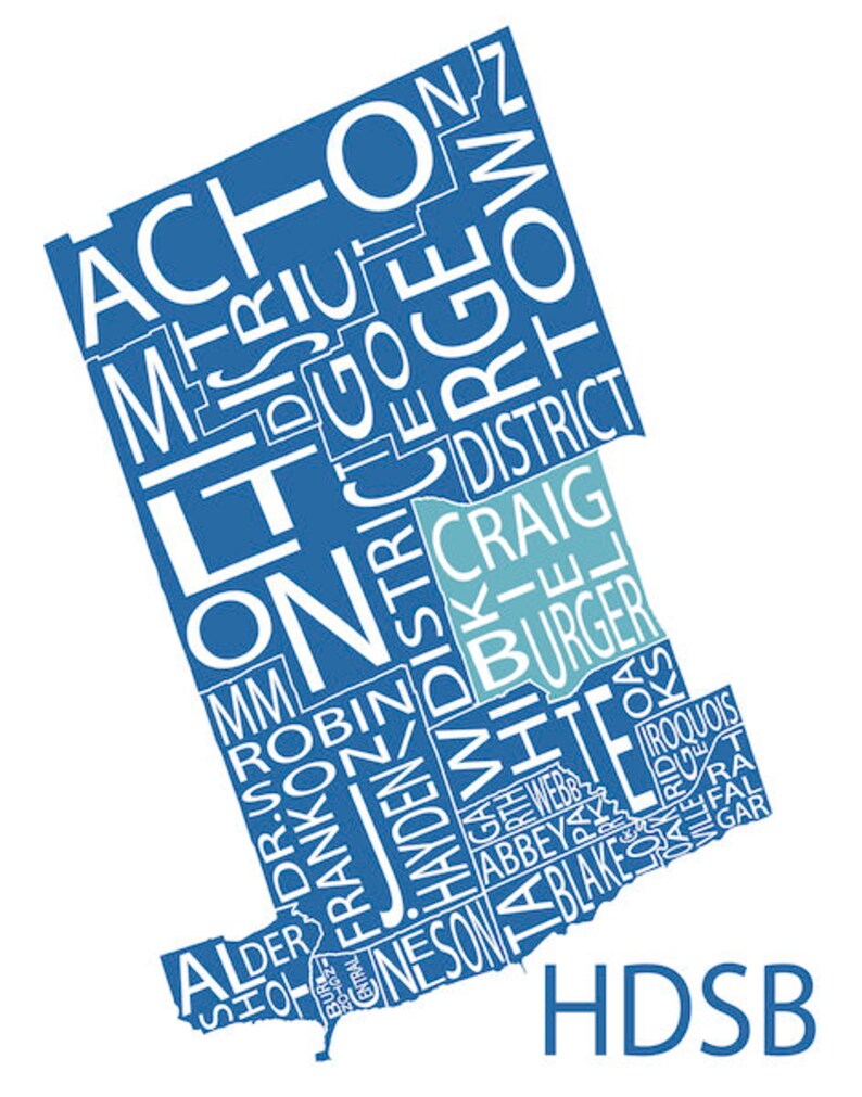 Typographic Map of Halton Region, Divided Into Its High School ...