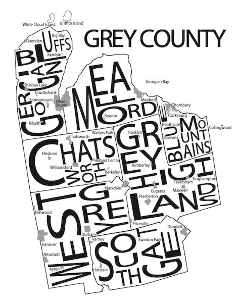 Typographic Map of Grey County Georgian Bay Area Map - Etsy