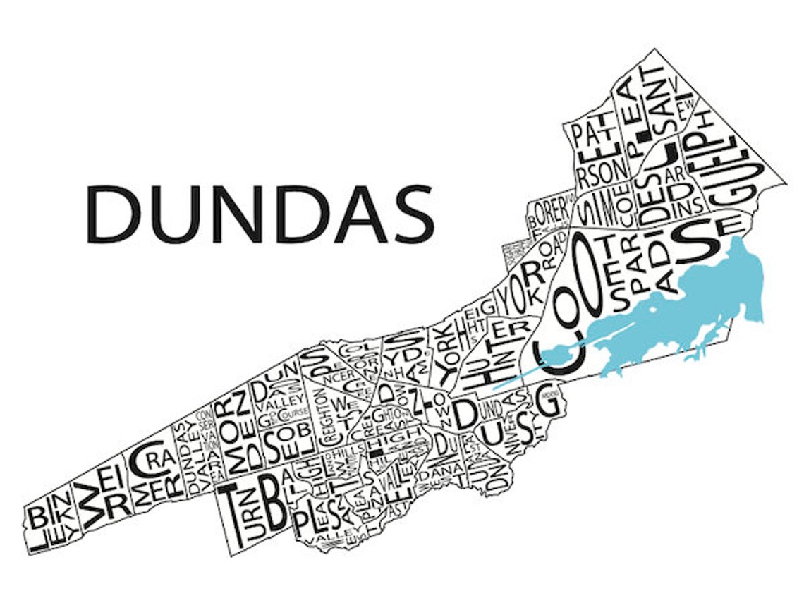 Typographic Map of Dundas, Ontario | Neighbourhood Map | Hamilton City ...