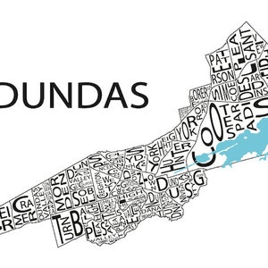 Typographic Map of Dundas, Ontario | Neighbourhood Map | Hamilton City ...