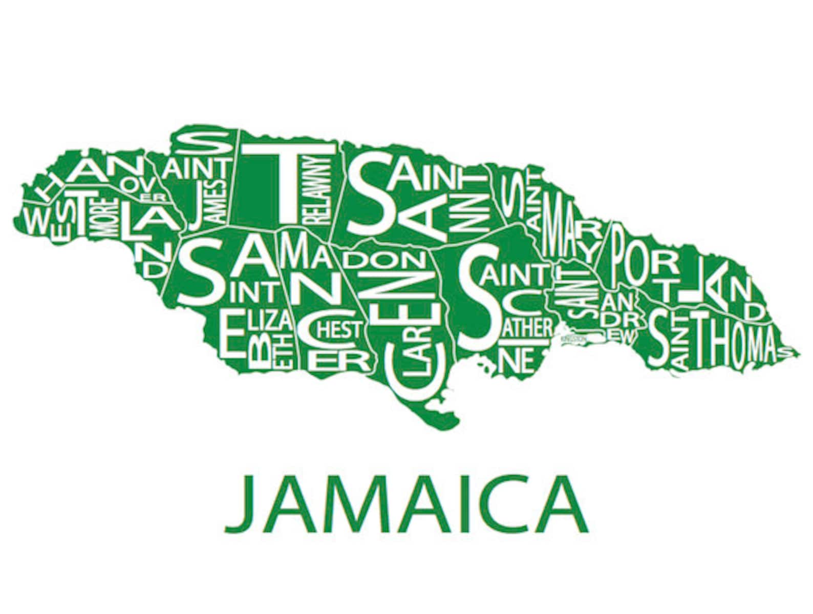 Typographic Map of Jamaica | Caribbean Island Map | Country Map Print ...