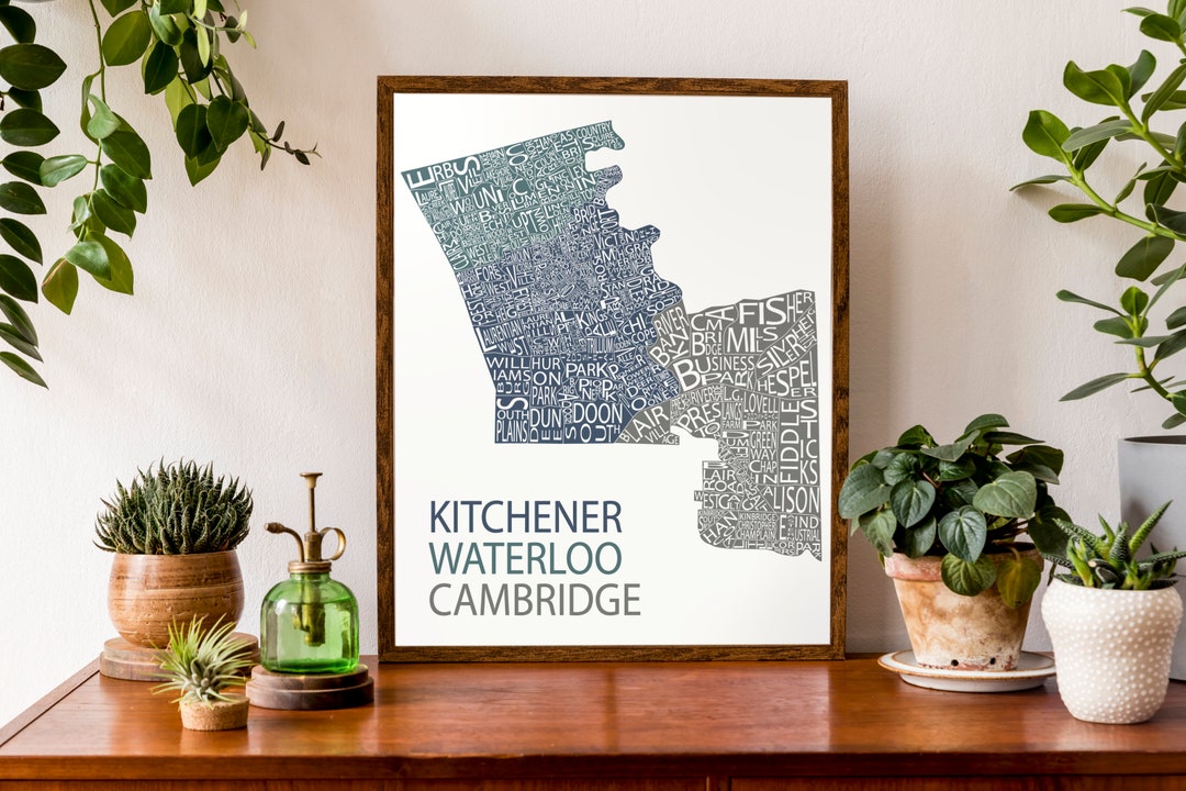 Typographic Map of Kitchener, Waterloo and Cambridge | Map of the Tri ...