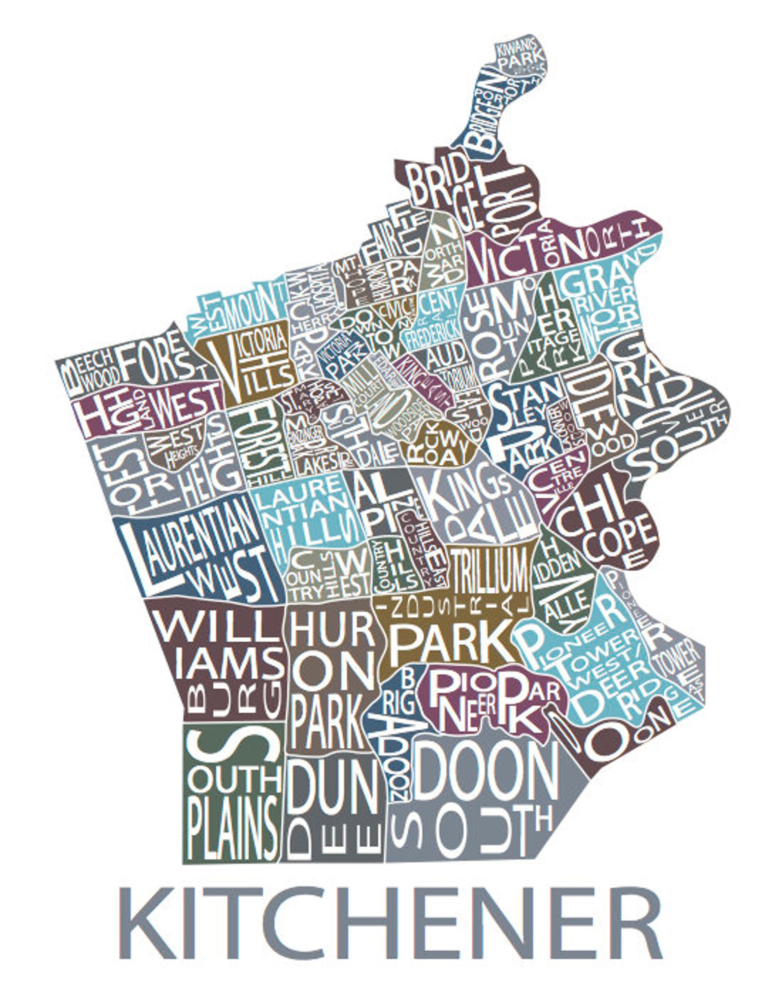 Typographic Map of Kitchener Ontario City Map Print - Etsy Canada