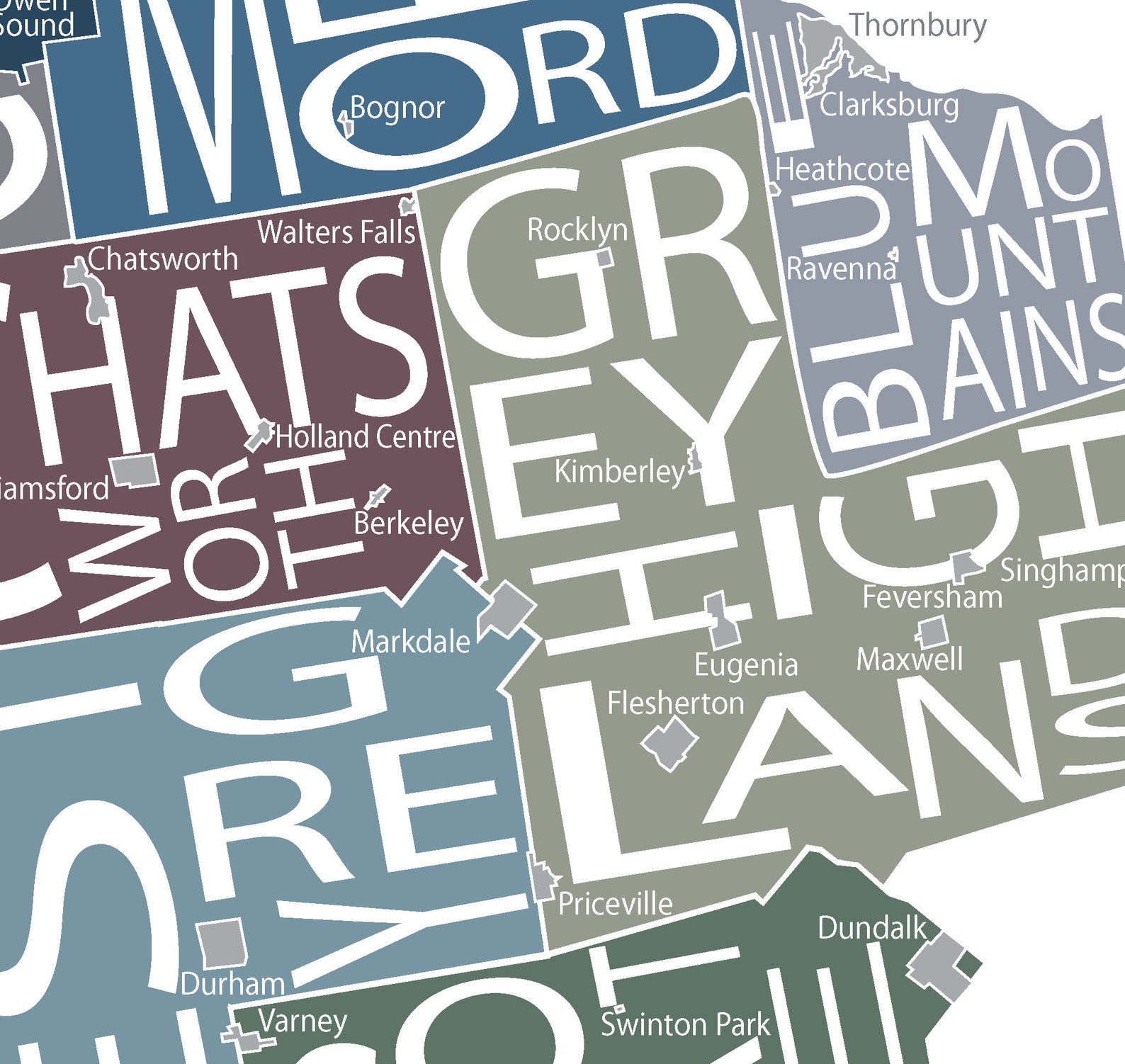 Typographic Map of Grey County Georgian Bay Area Map | Etsy