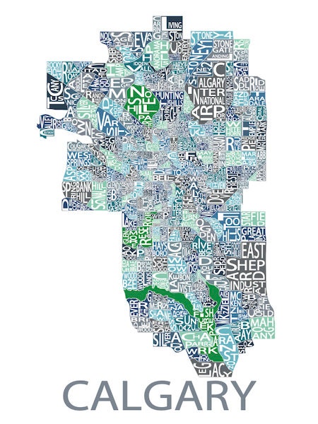 Typographic Map of Calgary Neighbourhood Poster Alberta - Etsy Canada