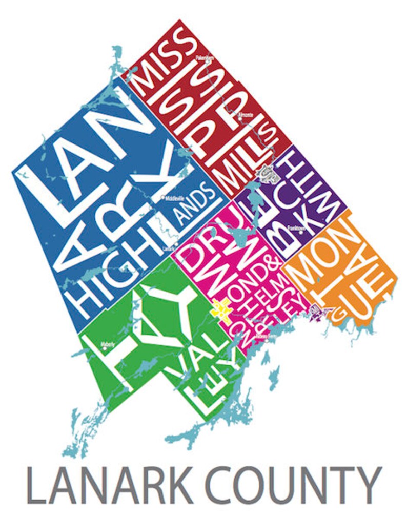 Typographic Map of Lanark County County Map Print Ontario | Etsy