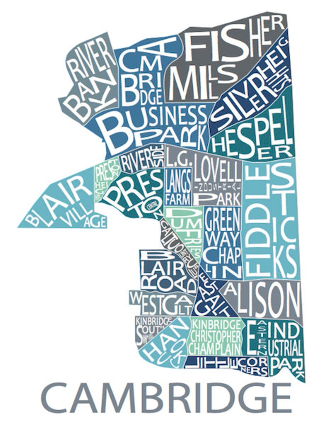 Typographic Map of Cambridge Ontario City Map Print | Etsy