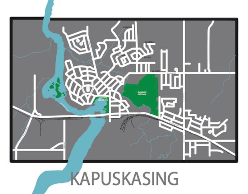 Typographic Map of Kapuskasing, Ontario | Cochrane District | City Map ...