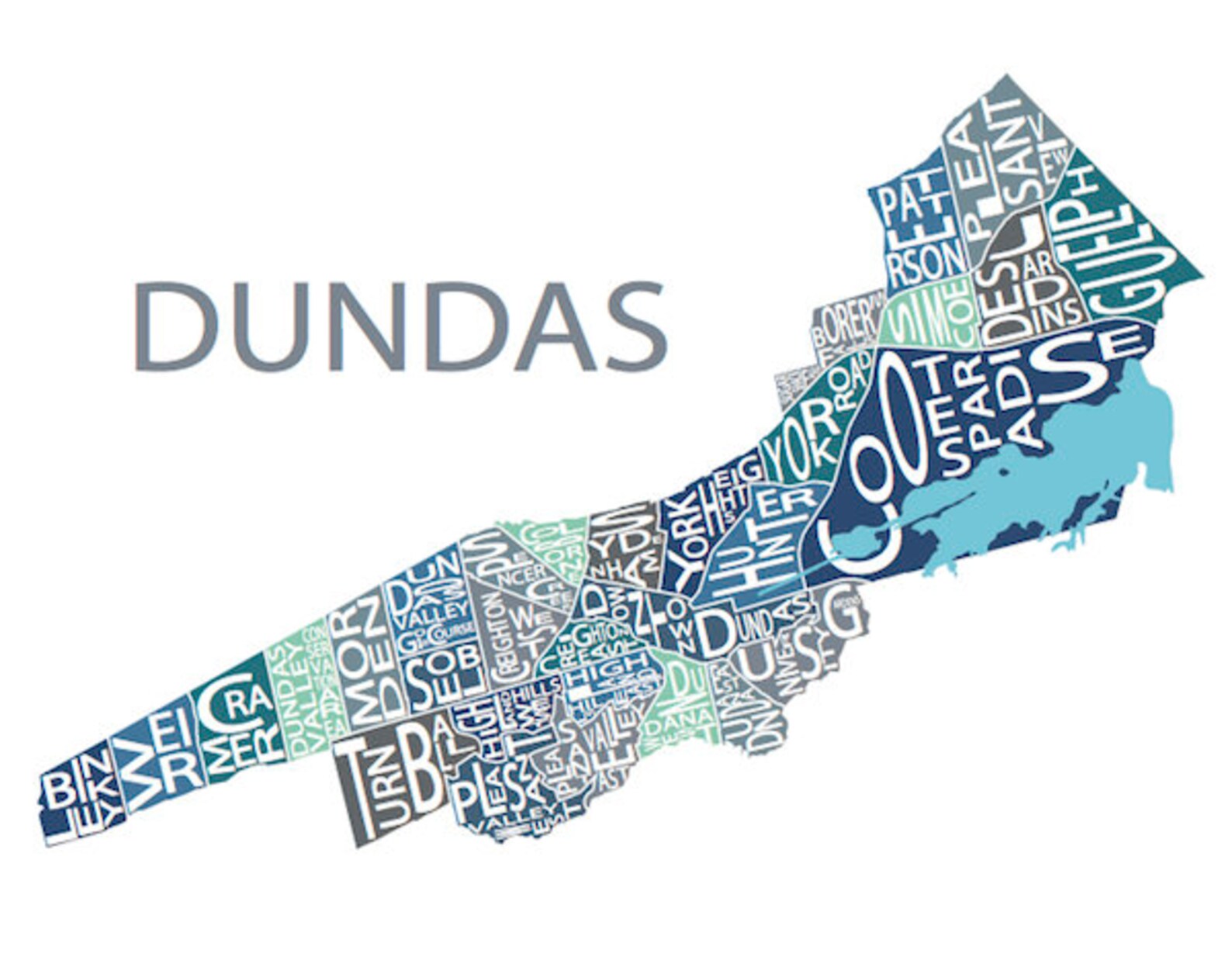 Typographic Map of Dundas Ontario Neighbourhood Map - Etsy Canada