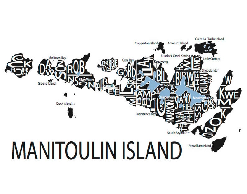 Typographic Map of Manitoulin Island Ontario Canada | Etsy