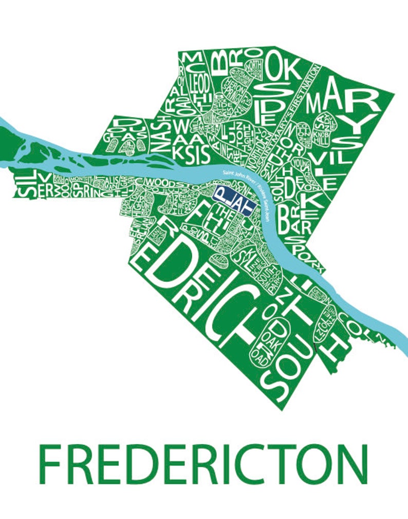 Typographic Map of Fredericton New Brunswick City Map - Etsy