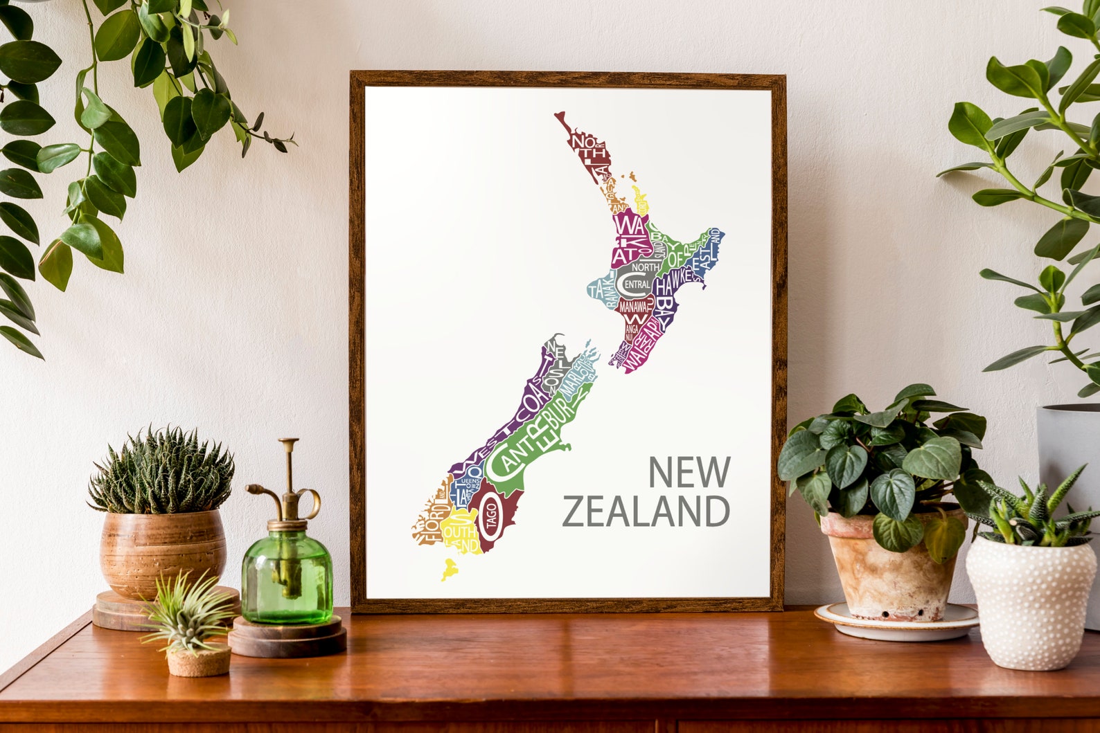 Typographic Map of New Zealand Kiwi Map Country Map Print | Etsy