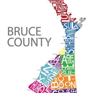 Typographic Map of Bruce County, Ontario | County Map Print | Lake ...