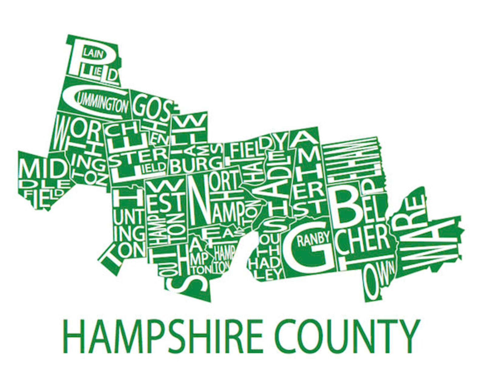 Typographic Map of Hampshire County Massachusetts County | Etsy