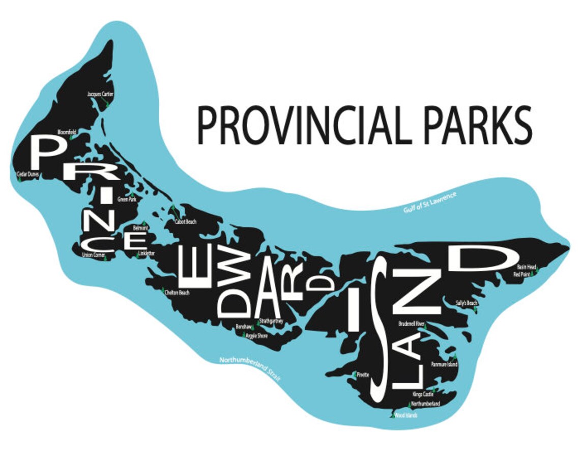 Typographic Map of Provincial Parks in PEI Prince Edward - Etsy Canada
