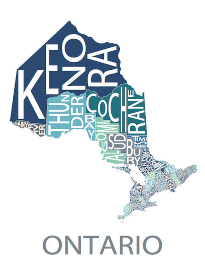Typographic Map of Ontario | Provincial Map | Canadian Map | Custom Map ...