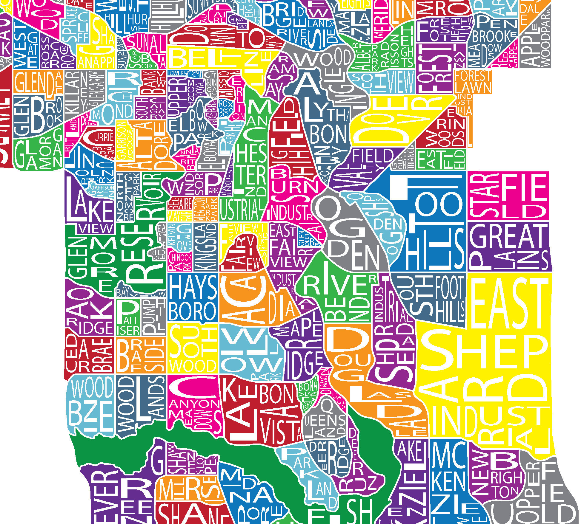 Typographic Map of Calgary Neighbourhood Poster Alberta - Etsy Canada