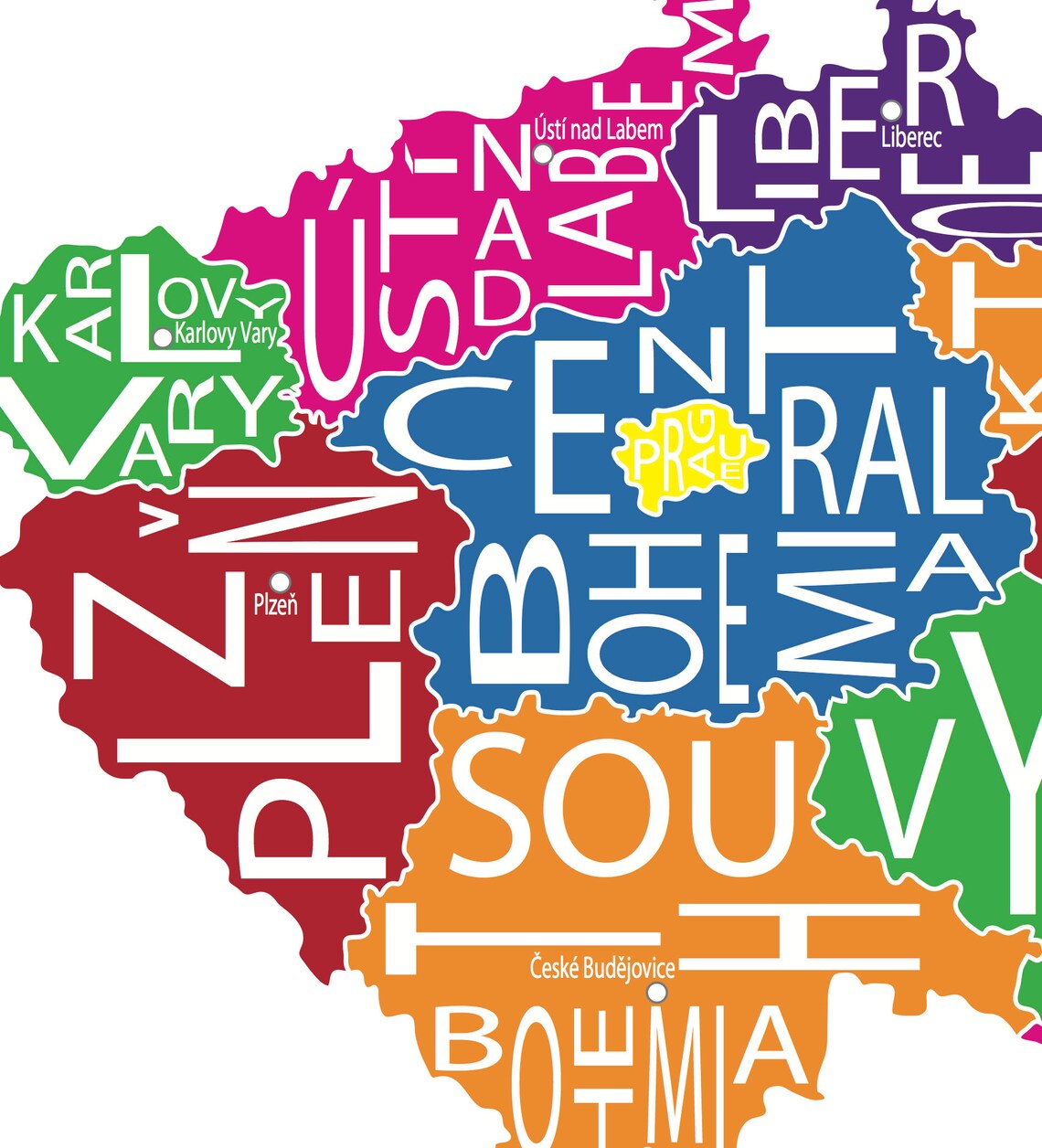 Typographic Map of the Czech Republic Czechoslovakia Map - Etsy