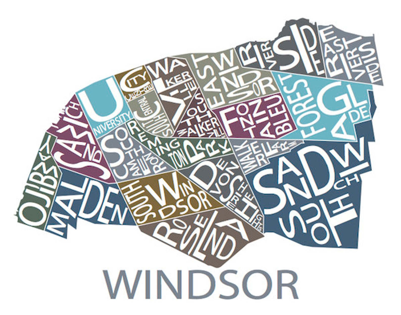 Typographic Map of Windsor Ontario Canadian City Map Print | Etsy