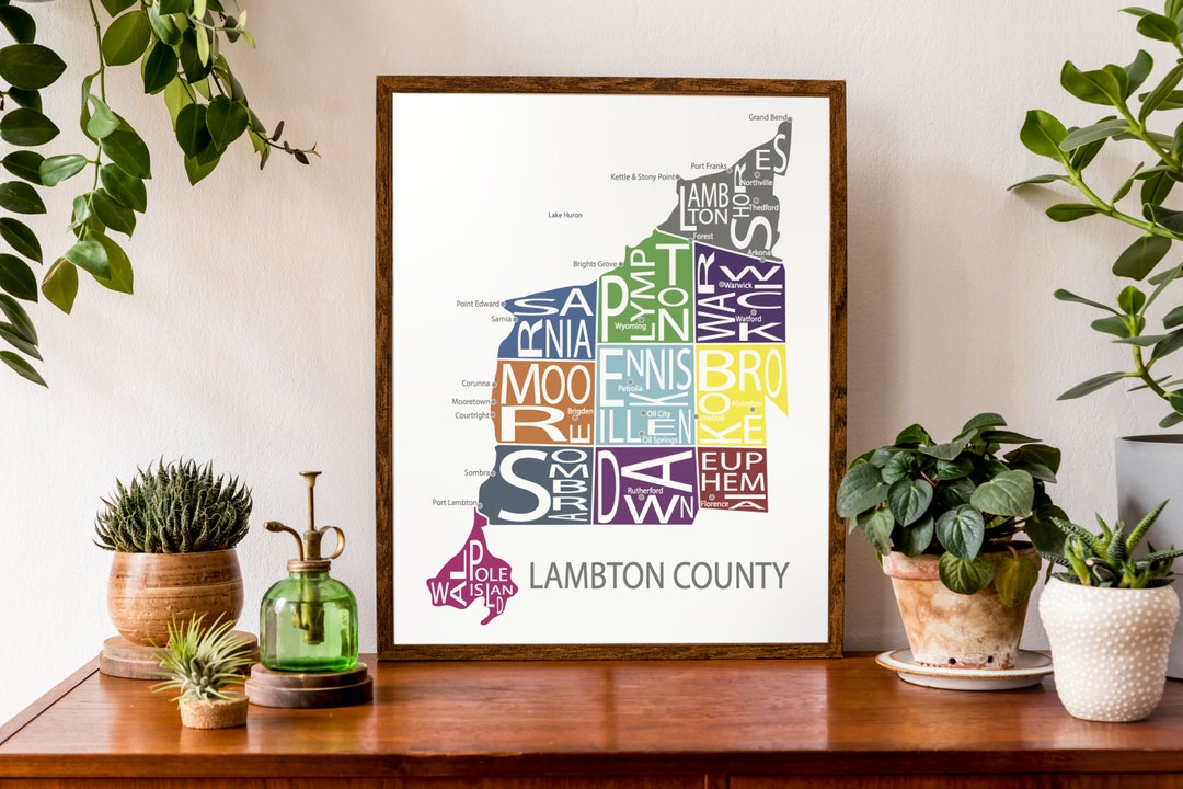 Typographic Map of Lambton County County Map Print Ontario - Etsy Canada